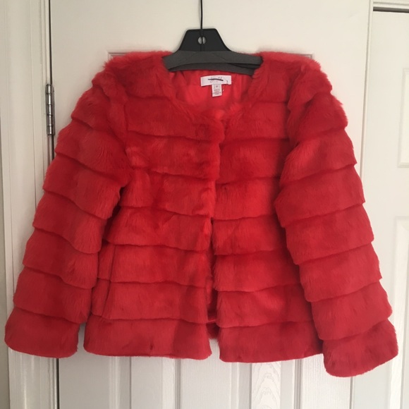 scripted | Jackets & Coats | Scripted Tiered Faux Fur Jacket In Brilliant Poppy | Poshmark